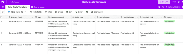 The Ultimate Daily Goals Template [Use It To Make $1,000 Online]